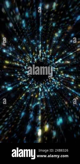 Vertical video - outer space glowing stars background. Flying through a blue and gold galaxy of ...