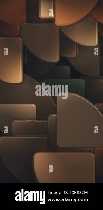 Vertical video - trendy 1970s retro geometric shapes background with gently moving shiny plastic ...