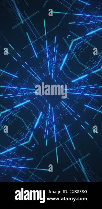 Vertical video - a futuristic blue grid network of blinking digital ...