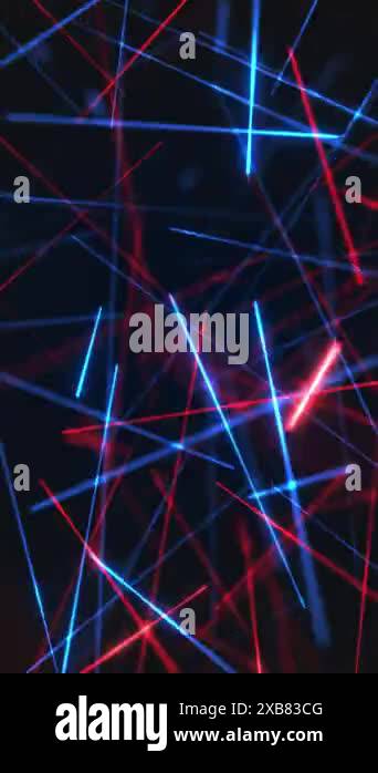 Vertical video - fast moving flashing red and blue laser beams ...