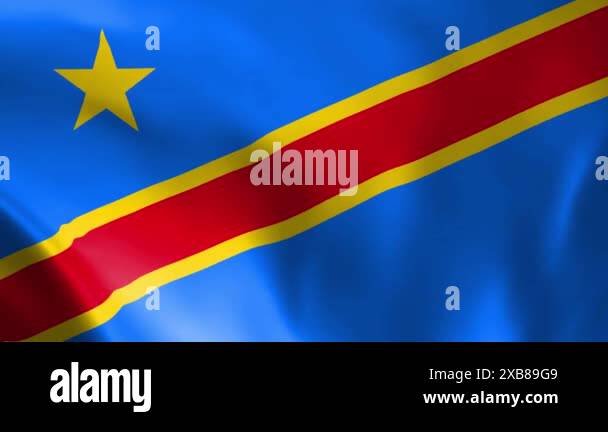 Flag of the Democratic Republic of Congo in the wind. Detailed fabric ...