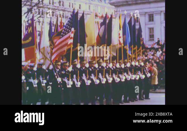 1965 - US Navy sailors, US Marines, and American soldiers march in LBJ ...
