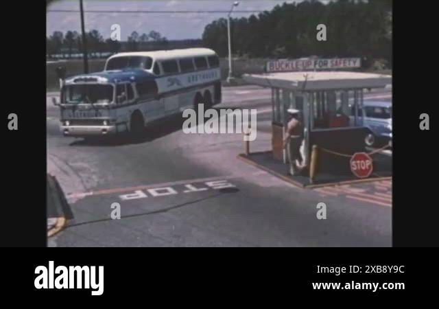 1970 - Marine Corps recruits arrive by bus to Parris Island, South ...