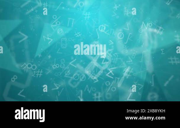 Animated abstract mathematical green background with flying symbols ...