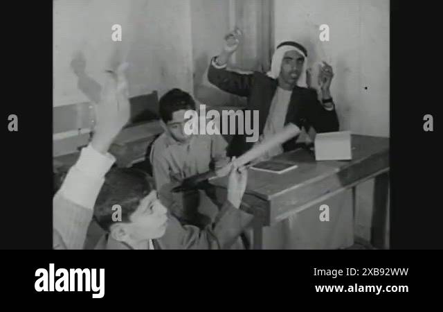 Arab boys in Abu Dhabi perform well in their English class in 1967 ...
