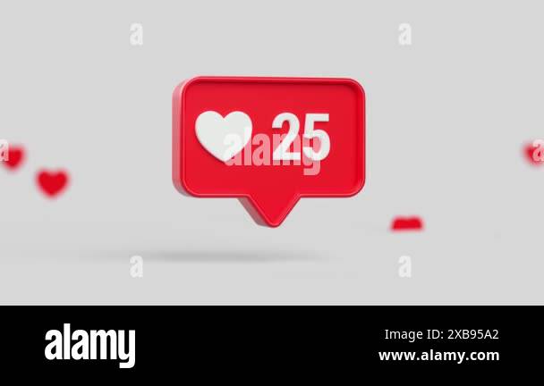 Social media like icon with likes counter increasing on a white ...