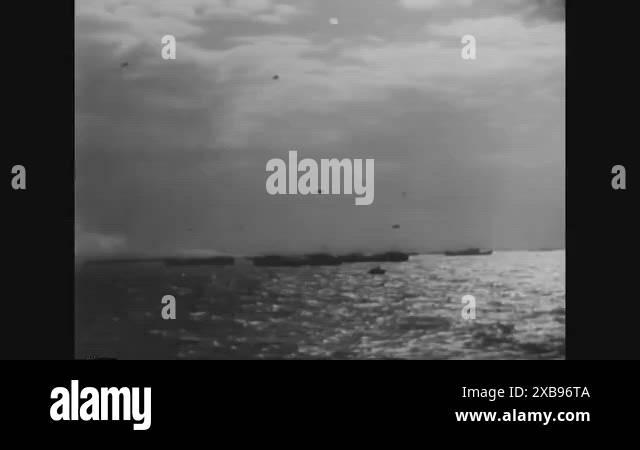 Ships bring reinforcements of allied troops to the beaches of Normandy ...