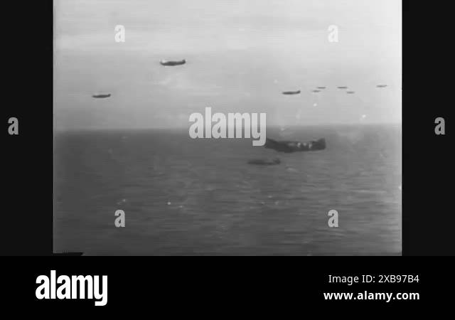 Allied planes fight Nazi boats in English channel in 1944 Stock Video ...