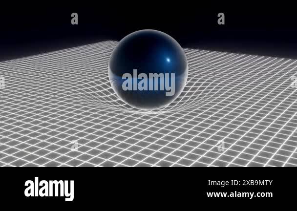 3D animation of a sphere warping the space around it, with grid lines ...