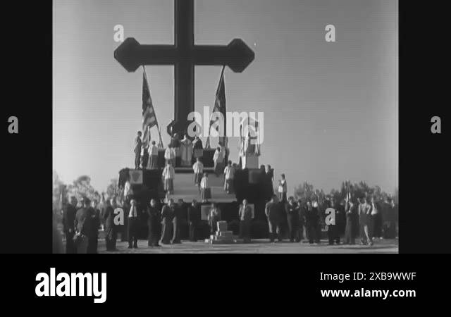 1945 - A chaplain gives a prayer and a US Army officer gives a speech ...