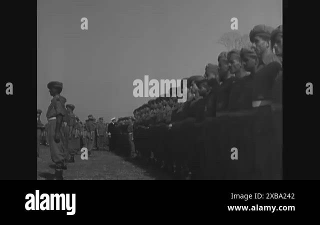 1945 - Lord Louis Mountbatten moves through and inspects line of ...