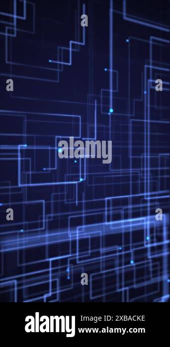 Vertical Video Blue Tech Computer Circuit Board Styled Background With Fast Moving Particle