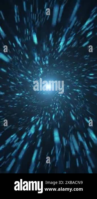 Vertical video - hyperspace cosmic interstellar background. Flying at warp speed through a blue ...