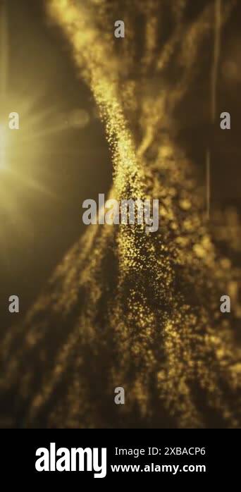 Vertical video - abstract motion background animation with a flowing golden fractal wave of ...