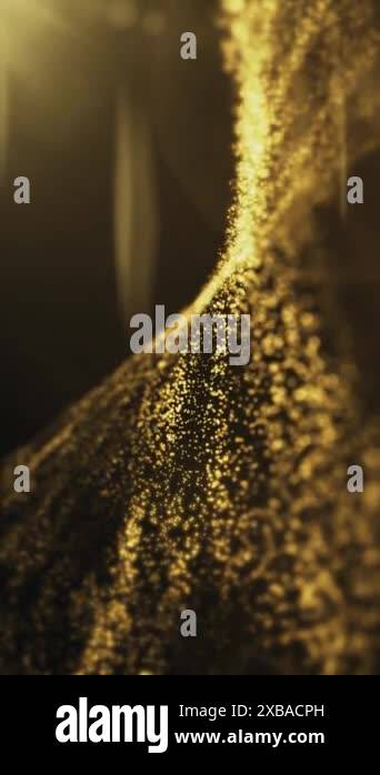 Vertical video - abstract motion background animation with a flowing golden fractal wave of ...