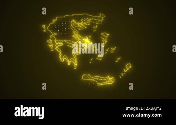 3D Moving Neon Yellow Greece Map Borders Outline Loop Background Stock ...