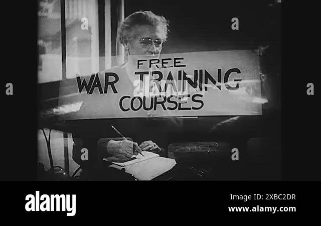 1943 - Woman study in war training classrooms and a model and a vernier ...