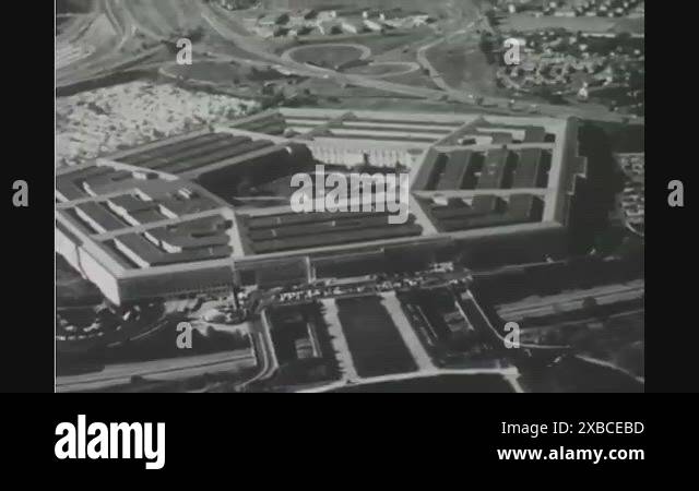 1964 - good aerial of Pentagon, Fallout shelters are shown across ...