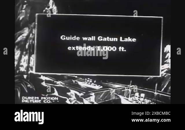 1914 - An aerial view of the guide wall for Panama's Gatun Dam is shown ...