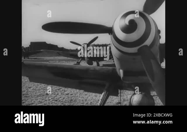 1940 - GERMANY - German pilots rush to planes, take off, and in flight ...
