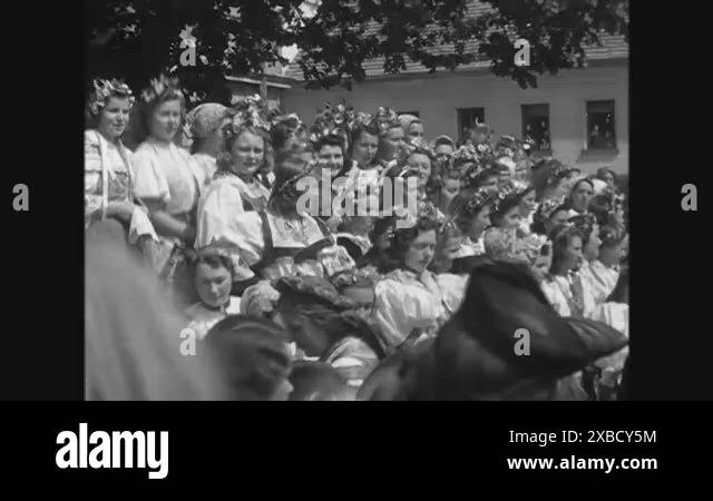CZECHOSLOVAKIA - 1945 - Czech civilians wear traditional clothing ...
