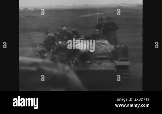 RUSSIA - 1945 - German rocket launchers are fired and explode on target ...