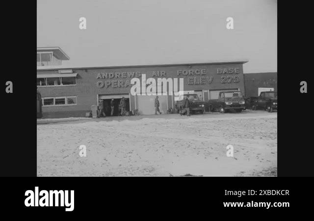 1965 - The operations building at Andrews Air Force Base is seen, and a ...