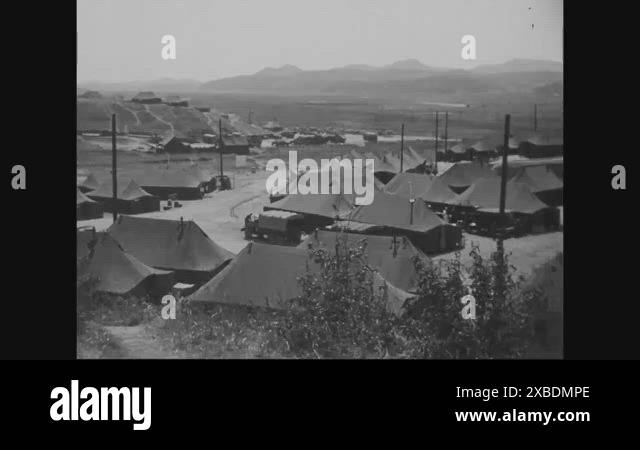 1953, Korean War, Ambulances parked and refueled at Advance Base Camp ...