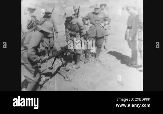 GREECE - 1945 - Benito Mussolini watches soldiers demo a machine gun ...