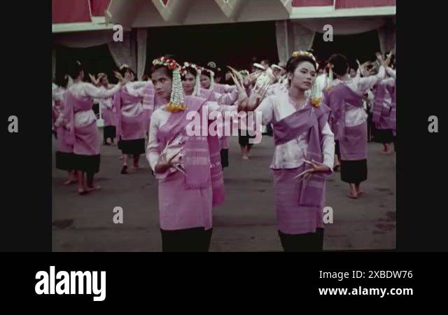1966 - Women perform a traditional Fingernail Dance for King Bhumibol ...
