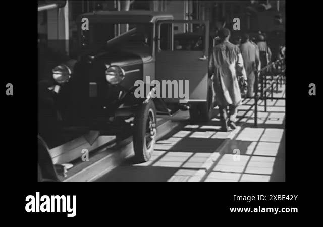 1930s - Car engines are put into place and the auto body assembled ...