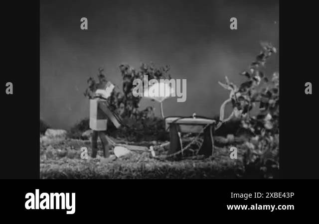1920s - In this silent stop-motion film, a farmer uses a horse to plow ...
