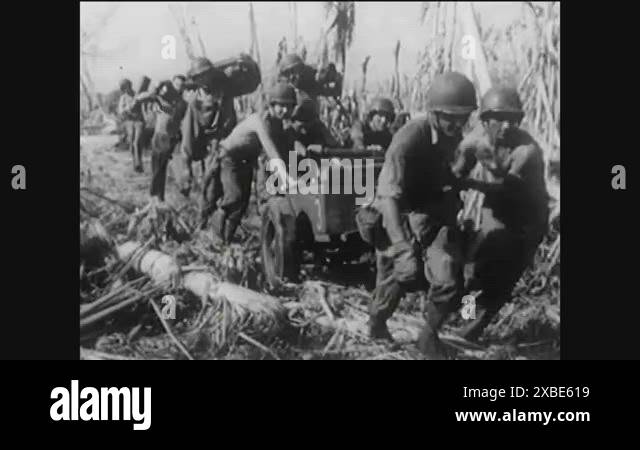 1944 - US Marines battle the Japanese Army with machine guns and field ...