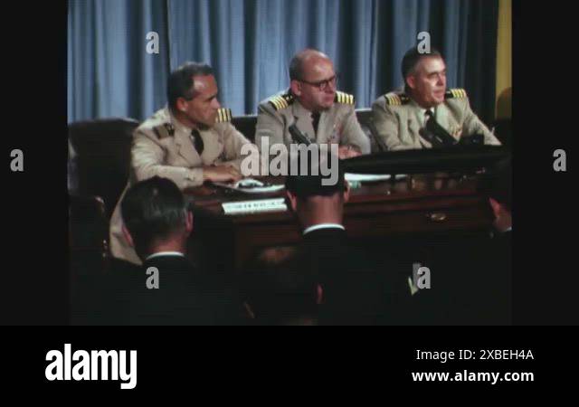 1968 - In a press conference, US Navy captains use illustrations and ...