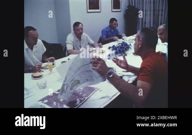1969 - Astronauts Collins, Armstrong, Slayton, Aldrin, and Anders eat ...