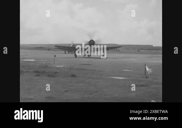 1944 - USAAF planes taxi, take off and land at an air base in Saipan ...