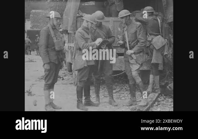 1918 - Officers of the US Army's 8th Field Signal Battalion are seen in ...