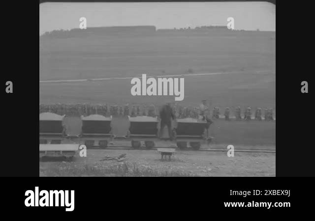 1918 - French Army engineers and German POWs construct a narrow gauge ...