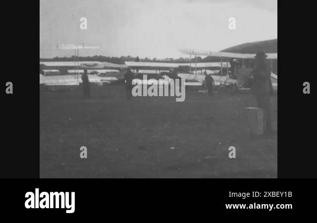 1918 - 96th Aero Squadron planes are seen flying over an airfield in ...