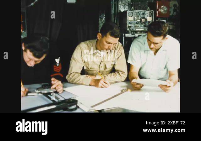 1960s - US Navy seamen use maps and tools to build a route for their ...