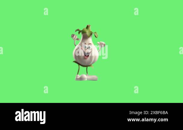 Garlic character, equipped with arms, legs, a face, and eyes, dances ...