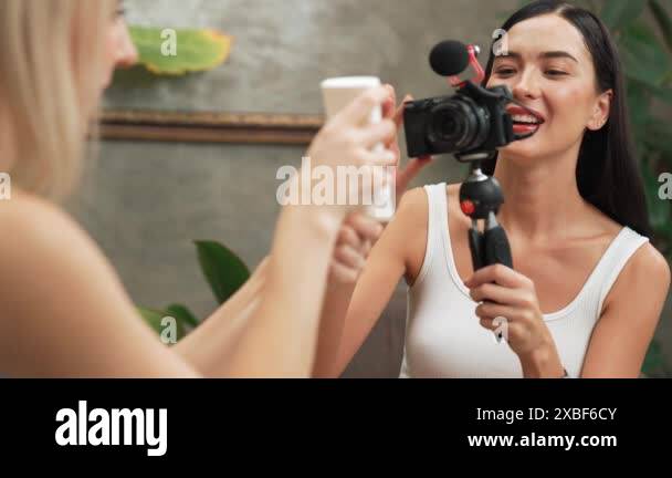 Two beautiful content creator making natural beauty and cosmetic ...