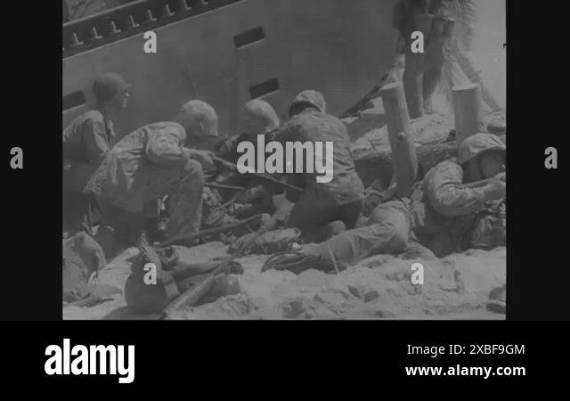 1943 - Combat footage shows US Marines using machine guns ...