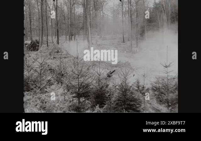 1944 - Combat footage shows the US 1st Army firing Howitzers and rifles ...