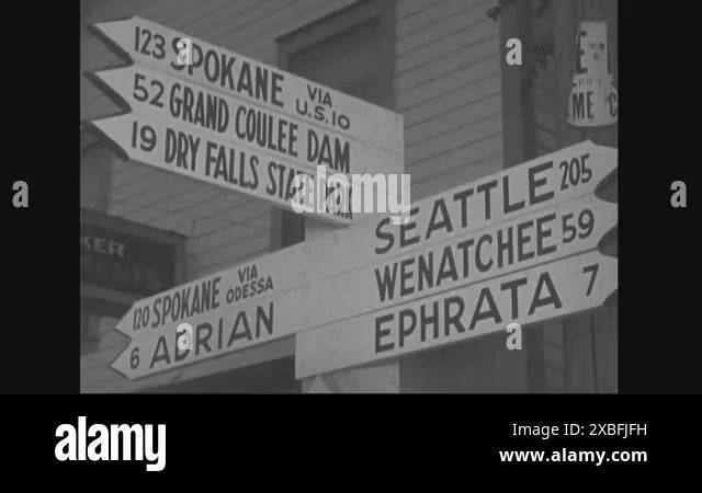 1938 - Road signs and landscapes in the Washington countryside are seen ...