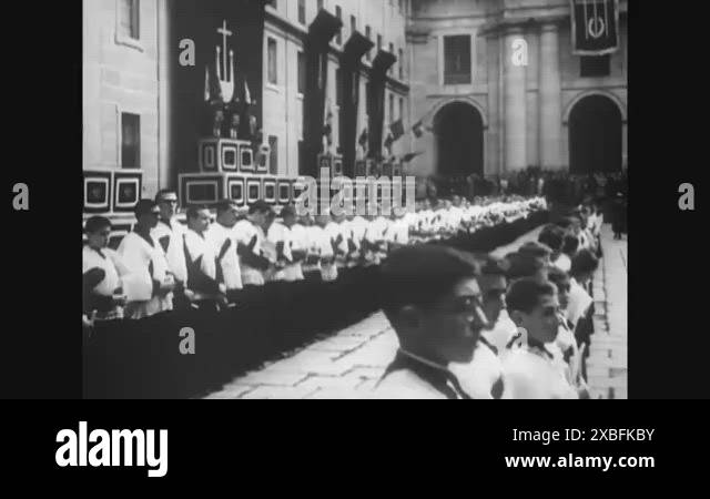 1940s - Francisco Franco arrives at a Nazi ceremony. People listen to ...