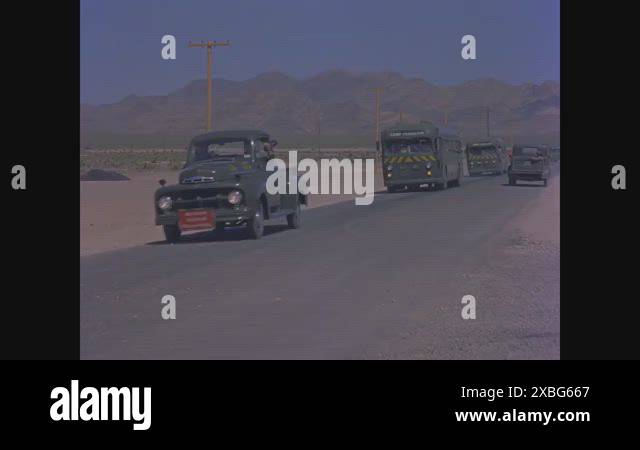 1952 - US Marines arrive at Camp Desert Rock by bus Stock Video Footage ...