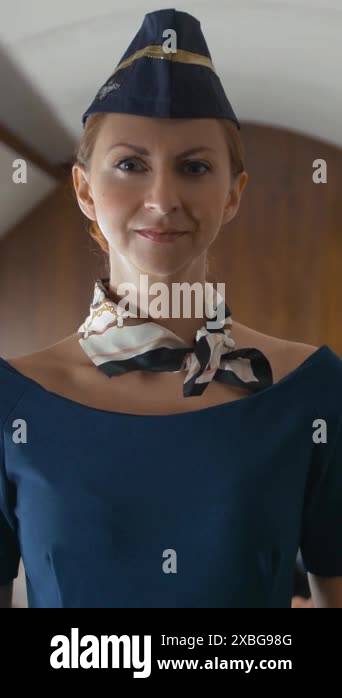 POV Stewardess applause to camera inside of private business jet cabin ...