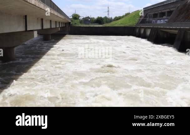 Churned up water in the Lech after the 2024 flood of the century at ...