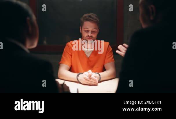 Man, interview and statement in prison for crime, arrest with legal ...